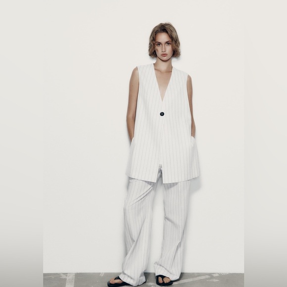 Zara | Jackets & Coats | Zara Pinstripe Vest Blackwhite Size Xs New ...